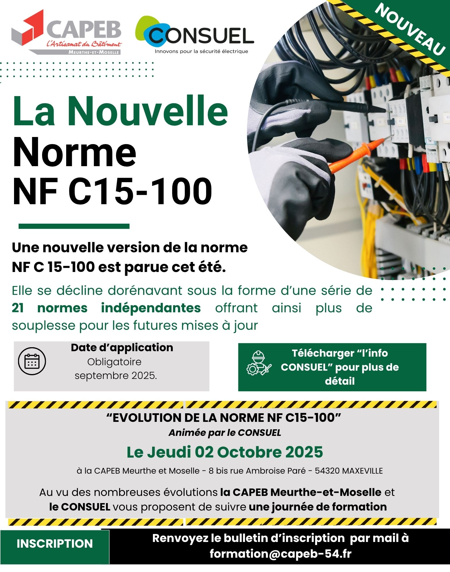 Formation NFC 15-100 avec le CONSUEL à la CAPEB-54 ・ CAPEB